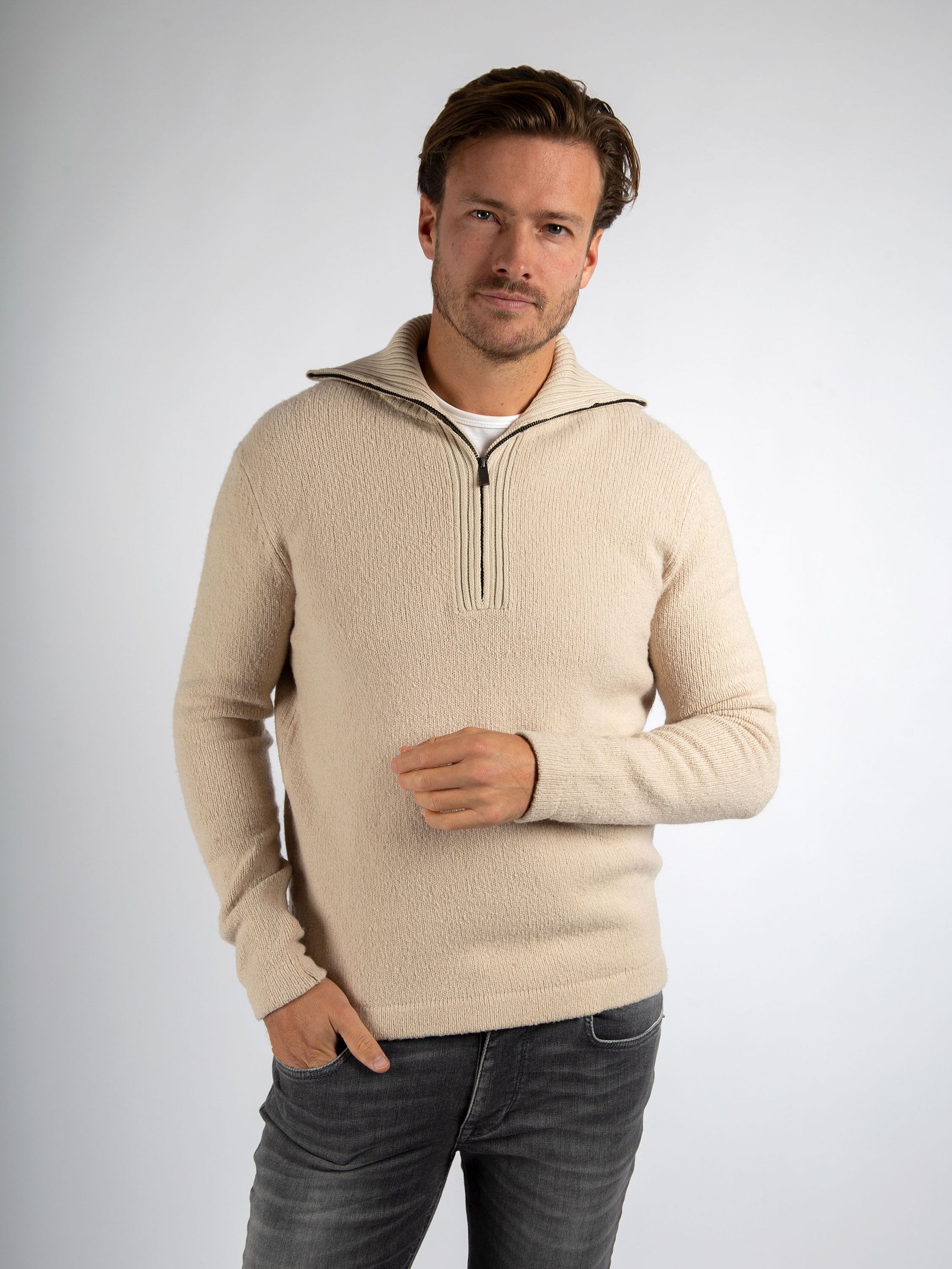 Suitable Deep Zip Pullover Boiled Wool Ecru PU-BOIW-DZ-25.01 FCD Ecru ...